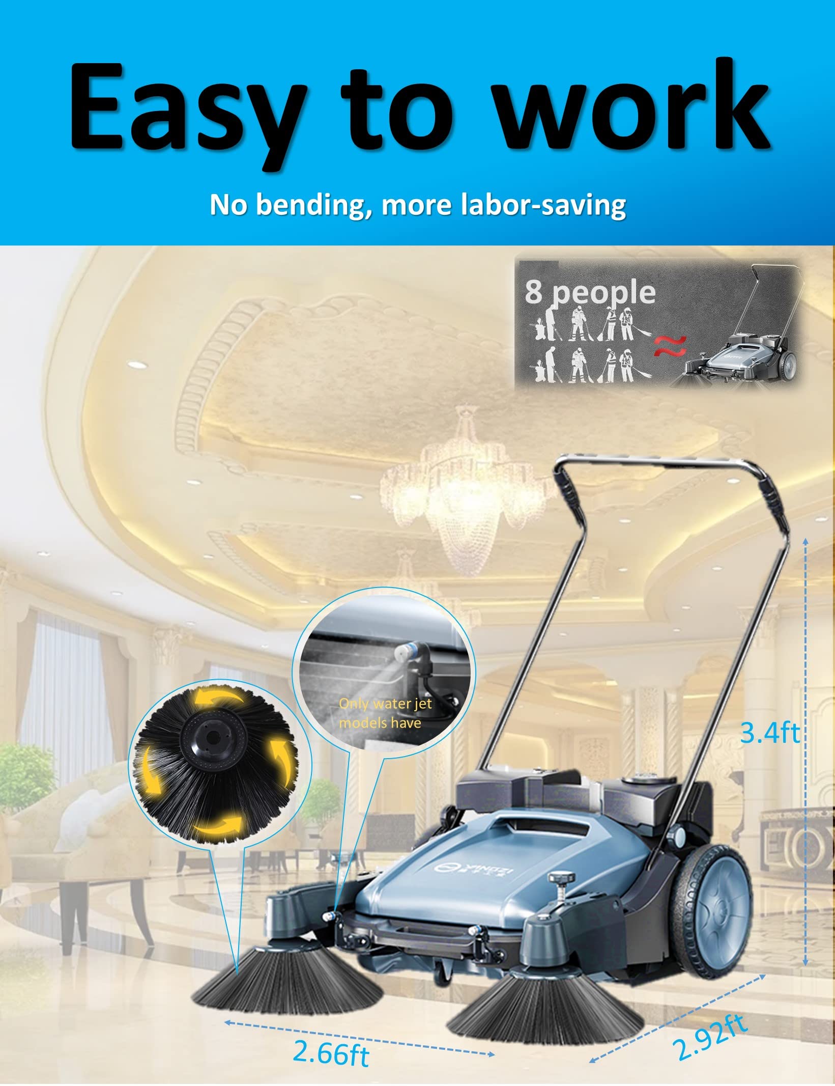 Industrial Sweeper,Floor Sweeper Manual,Street Sweeper,Just Walk and Push - 14.5 Gallon Capacity, 40.1" Sweeping Width, Sweeps 41500 Square Feet/Hour,for Shop/Workshop/Farm/Warehouse/Road (55)