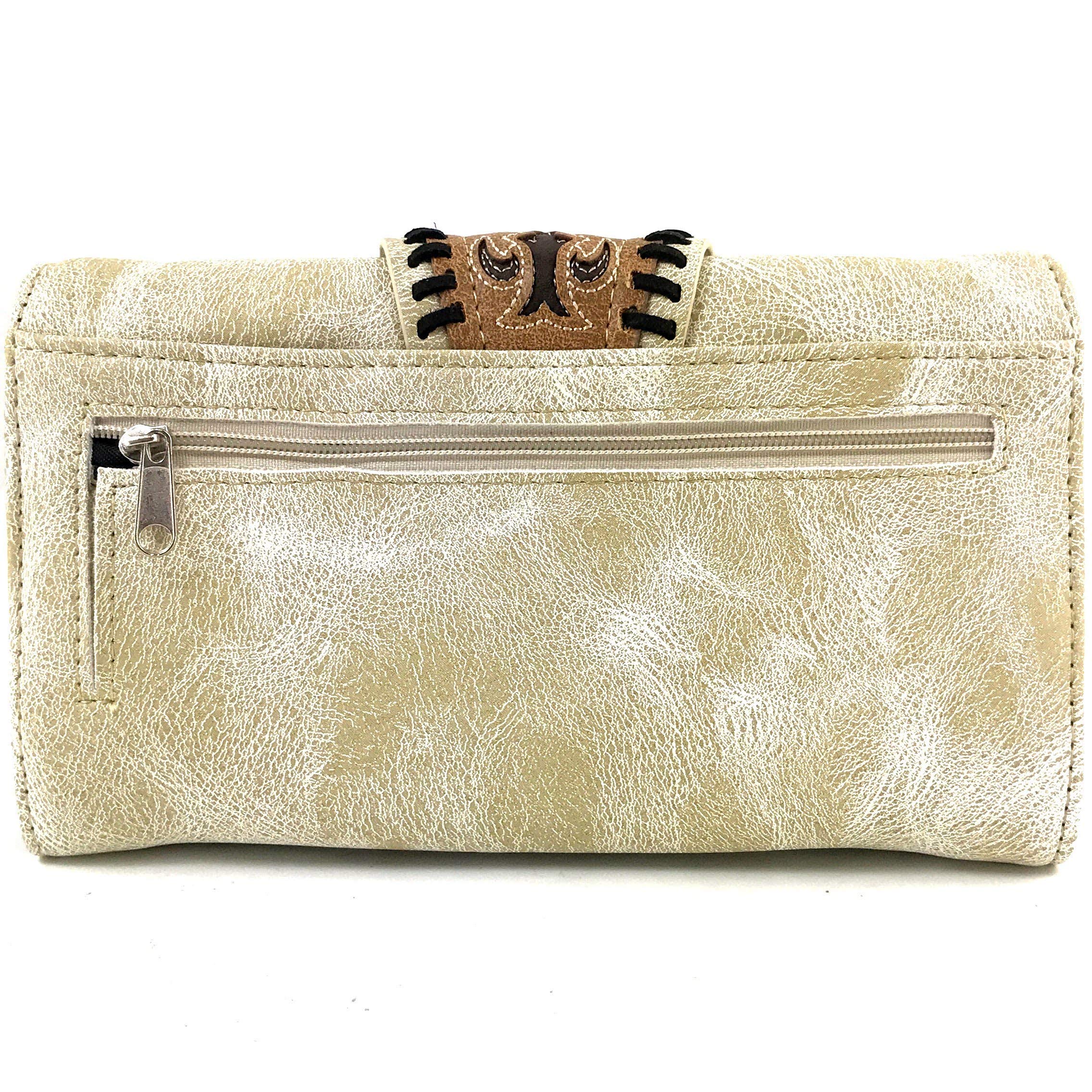Zelris Western Texas Longhorn Buckle Women Crossbody Wrist Trifold Wallet (Black)