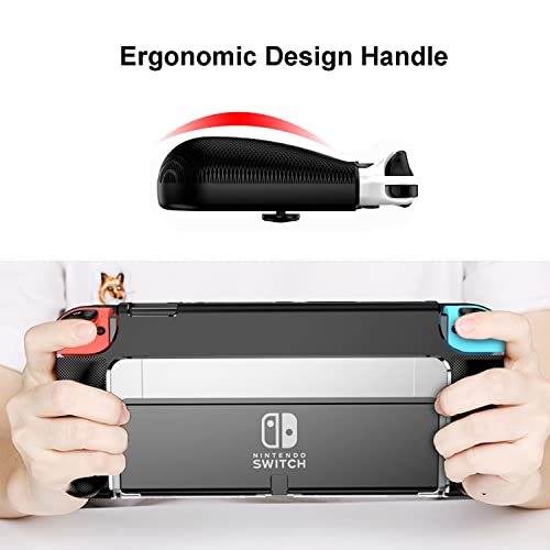 Compatible with Nintendo Switch OLED Model Case, TPU Grip Cover with 2 Game Accessories Holder, Soft PC Back Cutout for Kickstand, Shockproof Dockable Protective Case for New Switch OLED 2021, Black