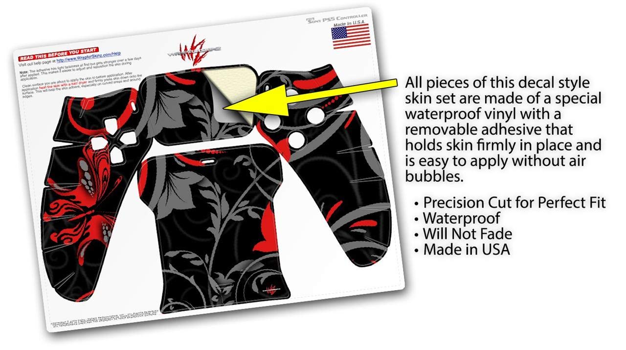 WraptorSkinz Skin Wrap compatible with Sony PS5 DualSense Controller Twisted Garden Gray and Red (CONTROLLER NOT INCLUDED)