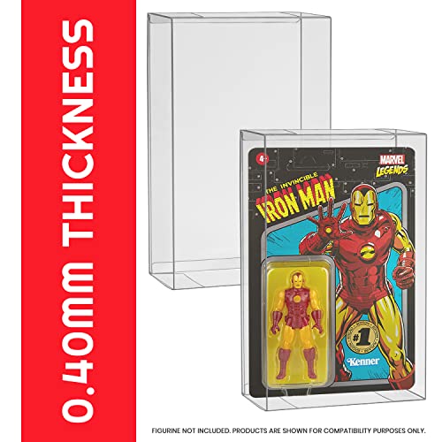 EVORETRO Action Figure Protective Display Case for 3.75 inches Star Wars, Marvel Legends & GI Joe Carded Toy Figurine - 10 Pack - Clear Thick PET Plastic Case Protector - Shallow, 30MM