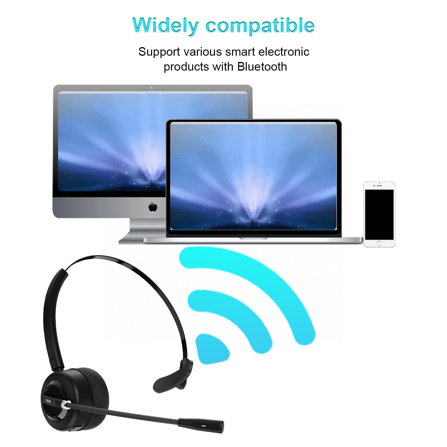 Computer Headset On-Ear Wireless Headphones with AI Noise Cancelling Microphone, Charging Base for PC Laptop - A8 Black