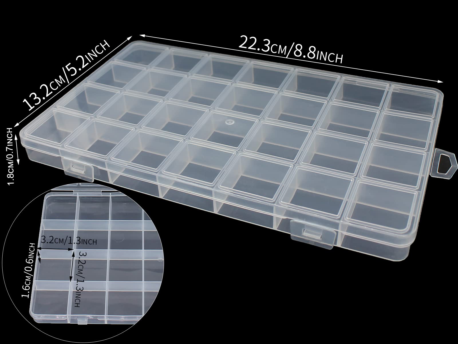 JESEP YONG 4Packs 28 Grids Bead Organizer Plastic Organizer Box with Fixed Dividers-Jewelry, Accessories, and Small Parts Container Clear Box for Jewerly Beads, Sewing, Drawing