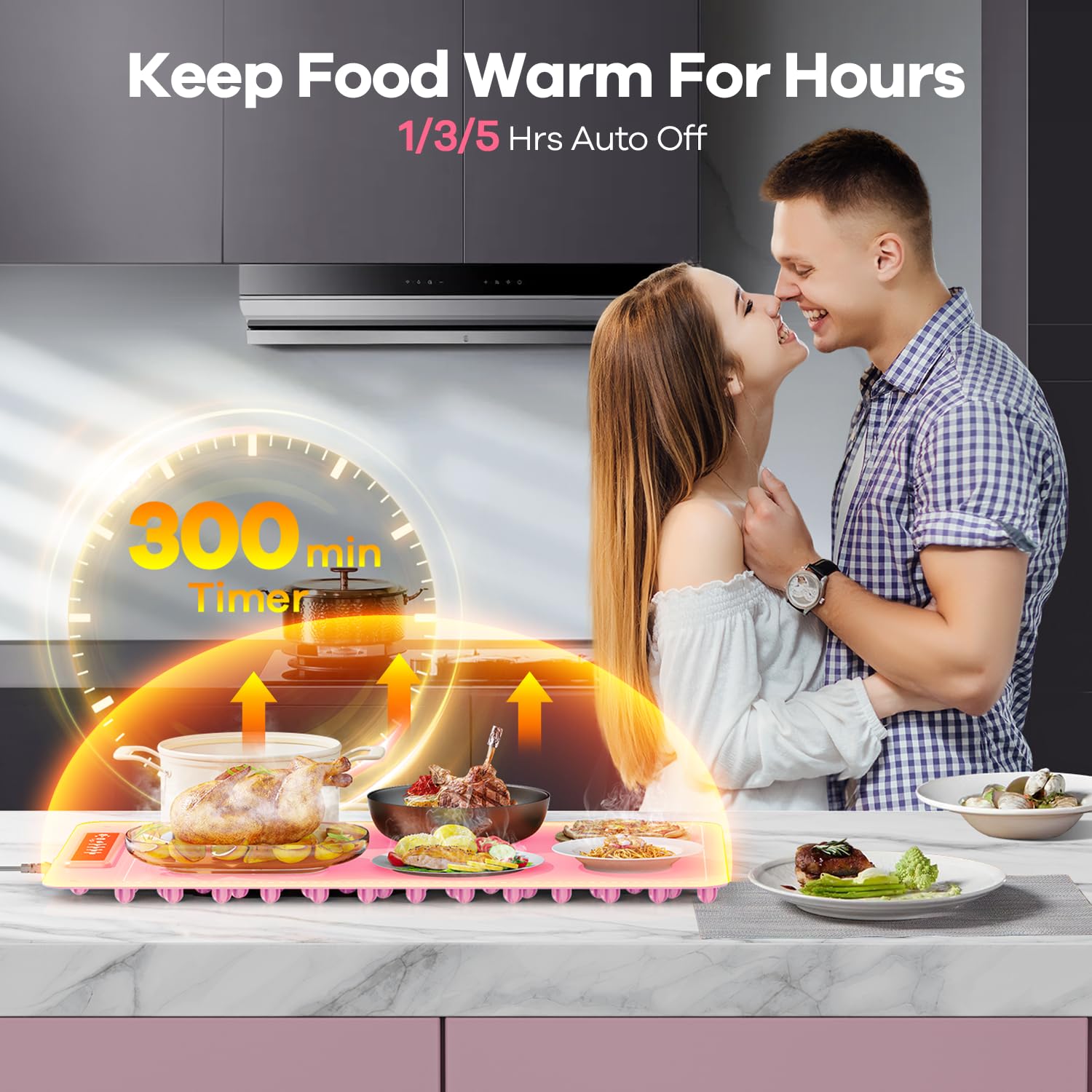 Food Warming Mat for Buffet,Electric Warming Tray with 4 Temperatures Setings and 1/3/5h Timer,Full Surface Heating Food Warmers for Parties Buffets Holidays Daily Use to Keep Food Warm(Pink)