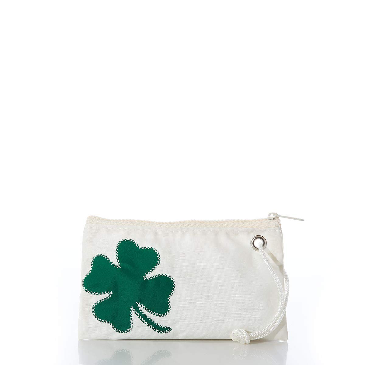 Sea Bags Recycled Sail Cloth Four Leaf Clover Wristlet Zip Top Wristlet Clutch Zippered Wallet with Strap