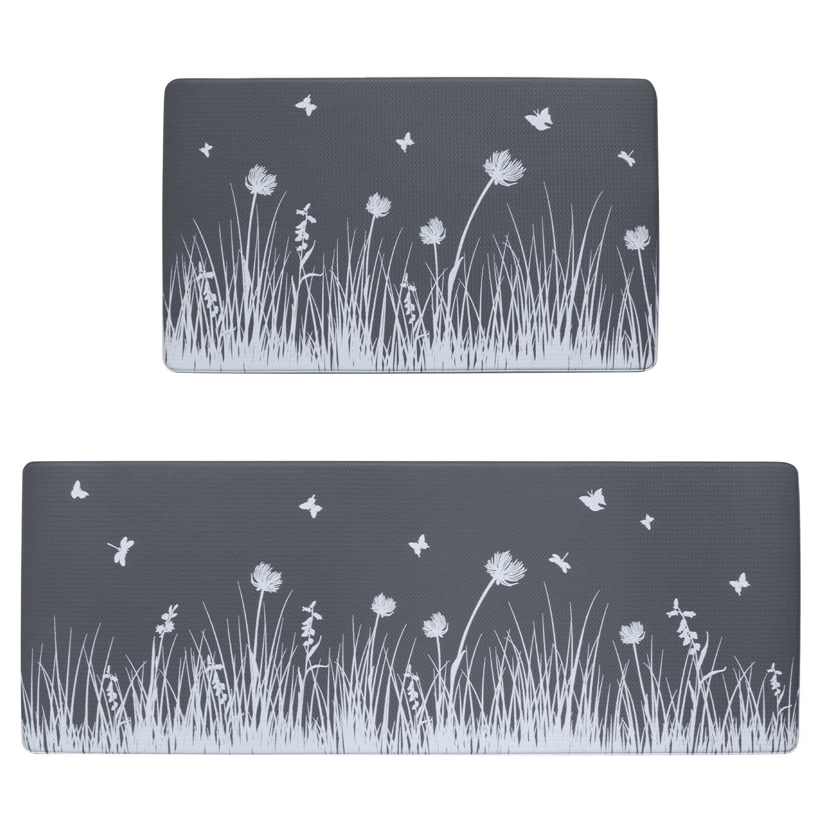 Rempry Kitchen Rugs and Mats Set of 2, Cushioned Anti Fatigue Kitchen Floor Mat, Non Slip Waterproof Kitchen Rug Set Comfort Standing Mats 17"x47"+17"x29" (Grey)