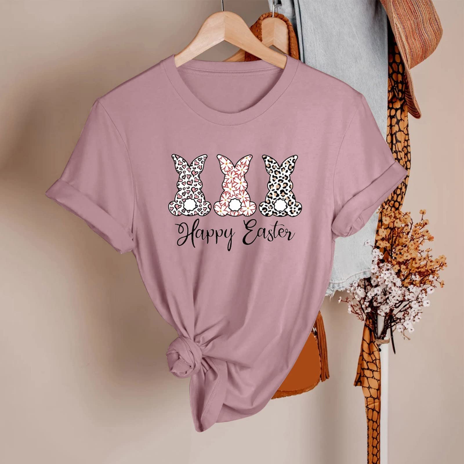 Easter Womens Tops Summer Short Sleeve Going Out Tops O Neck Printing T-Shirts Loose Casual Tops Tees Cute Tops