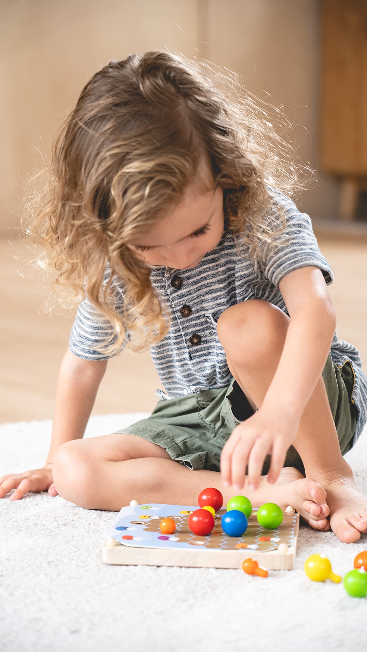 PlanToys Creative Wooden Peg Board With 3 Double Sided Cards (5399) | Sustainably Made from Rubberwood and Non-Toxic Paints and Dyes
