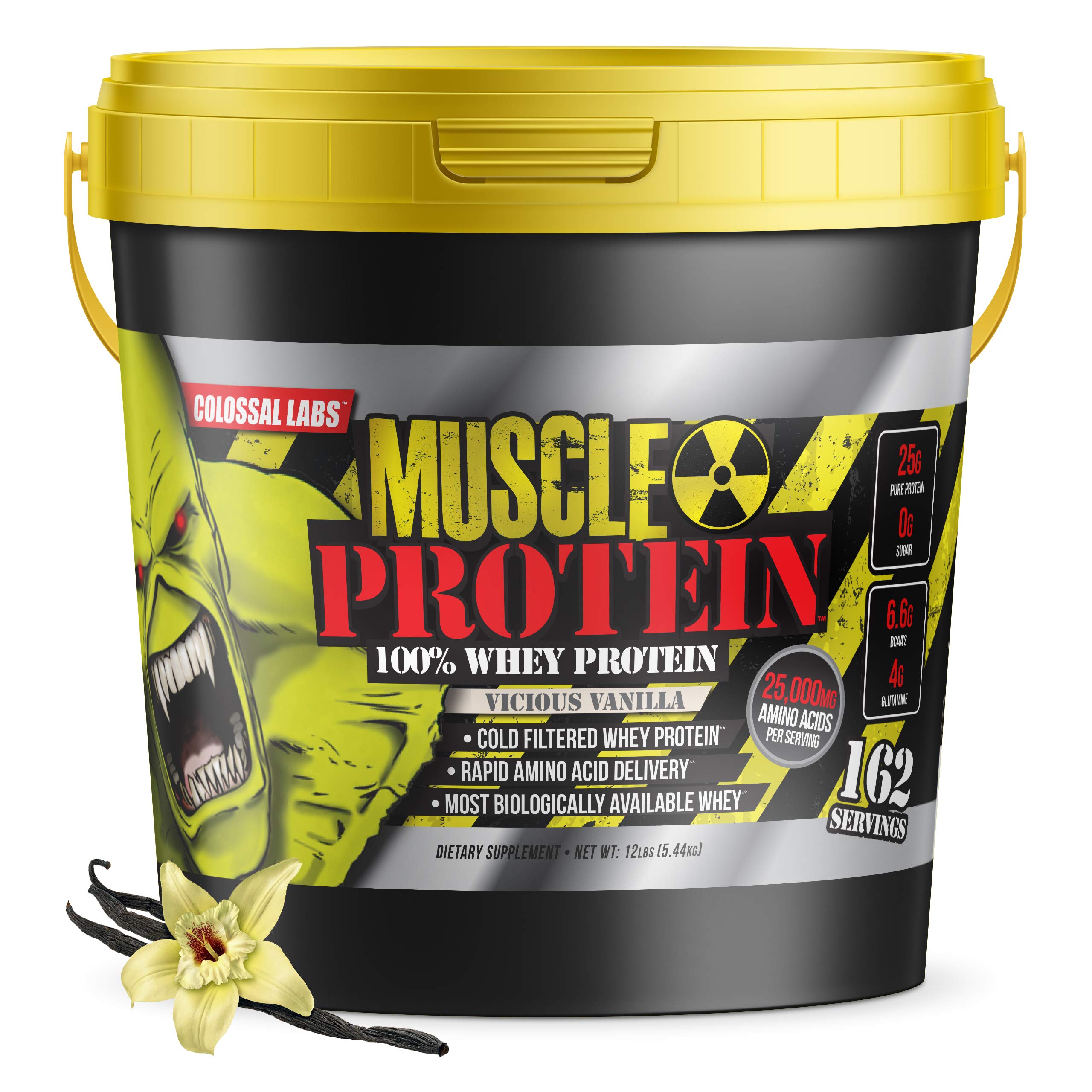 Colossal Labs Whey Protein Blend [12 Pounds/Pack of 1]–Vicious Vanilla, Cold Filtered, 25g Pure Protein, 6.6g BCAAs/Serving(Packaging May Vary)