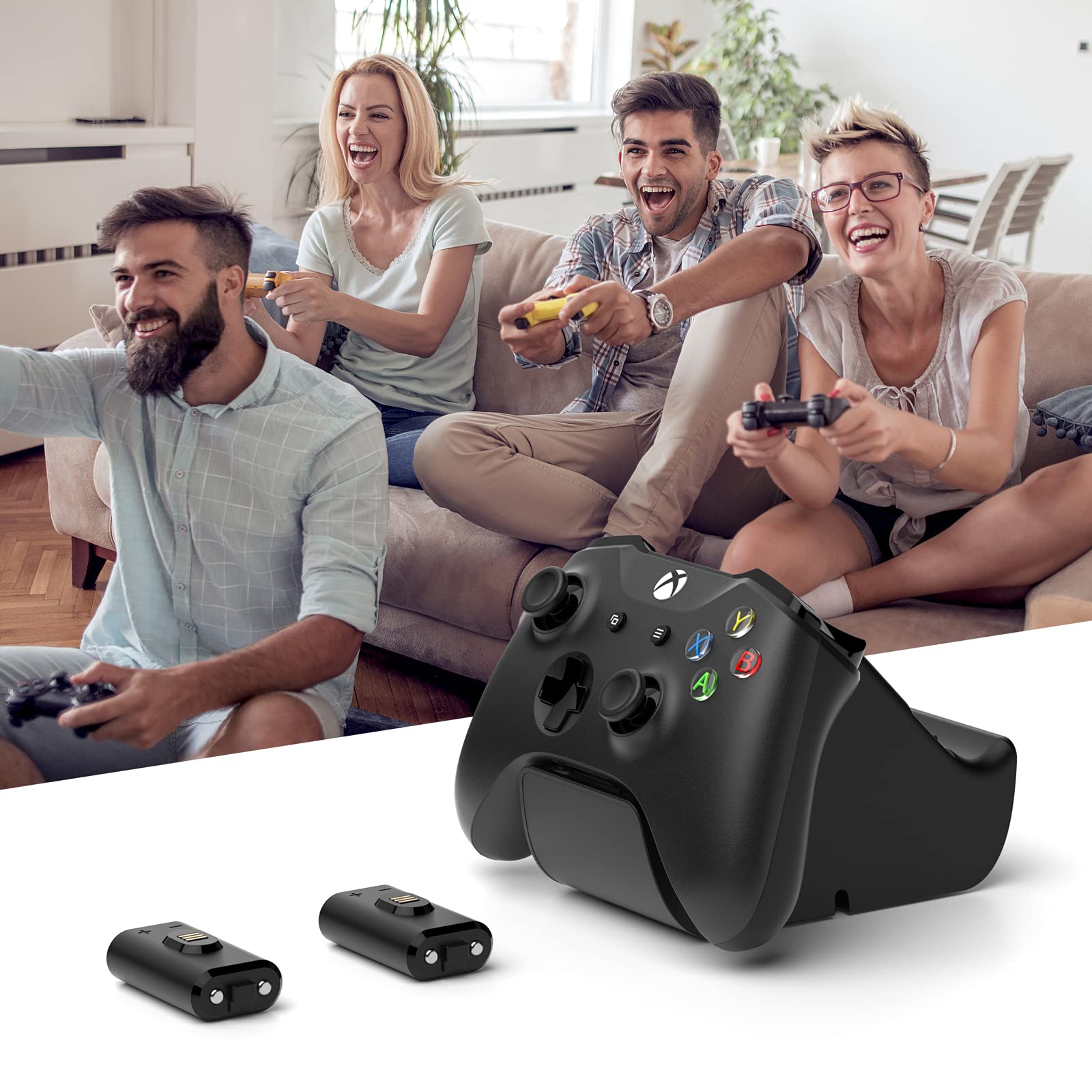 Controller Charger for Xbox one, Cybermix Controller Charging Station Compatible with Xbox Series X/S, Xbox-one/S/X/Elite Controller,Dual Charging Dock with 2 x 1100mAh Rechargeable Battery Packs