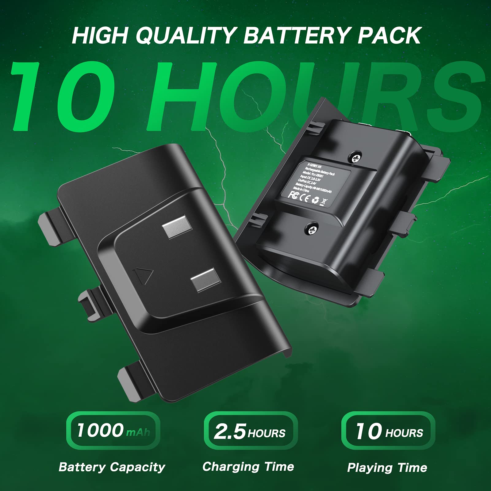 Controller Charger Station with 2x1000mAh Rechargeable Battery Packs for Xbox Series X|S Controller, YCCTEAM Dual Charging Dock for Xbox Controller Battery Pack