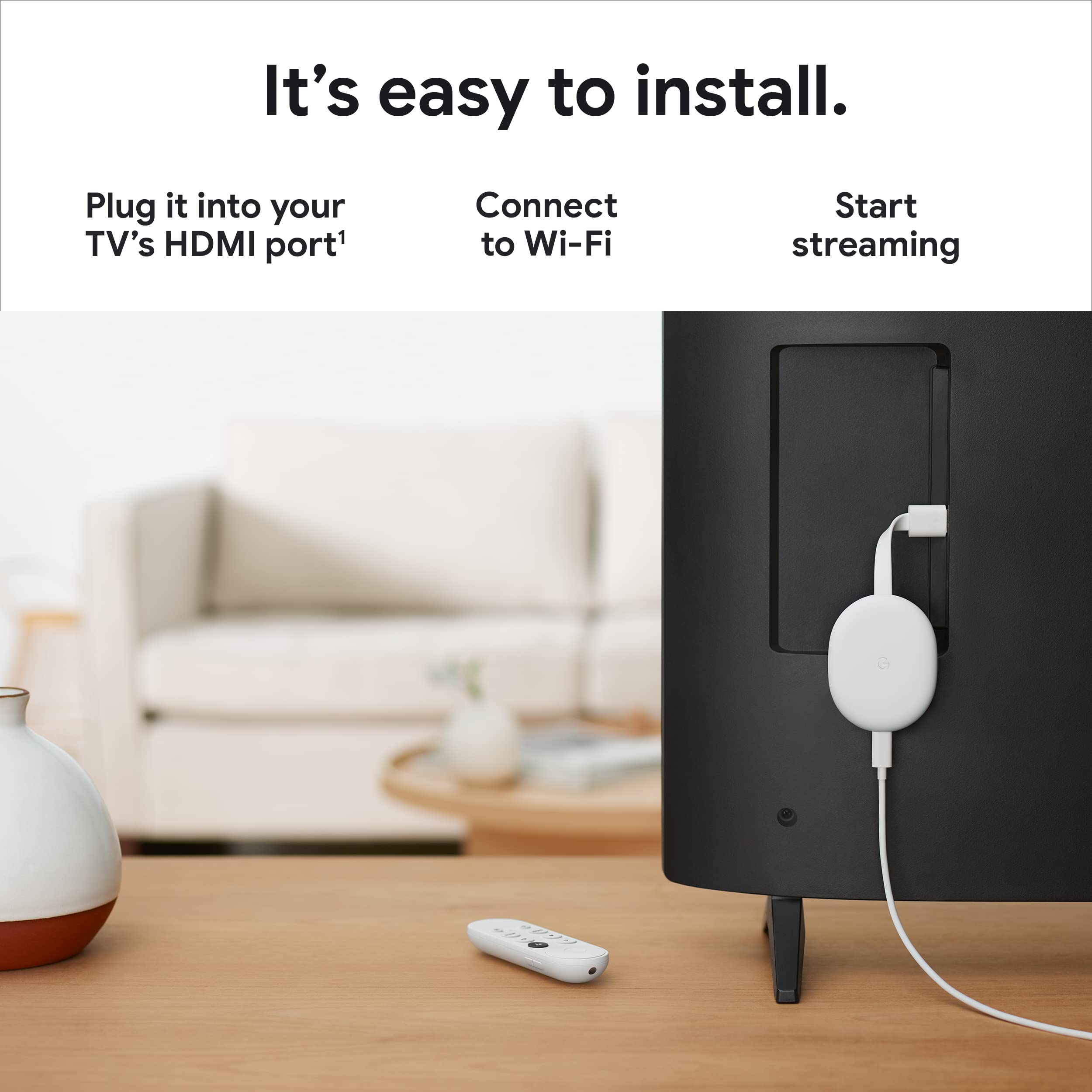 Chromecast with Google TV Watch Movies, Shows, and Live TV in 4K HDR - Snow (Renewed)