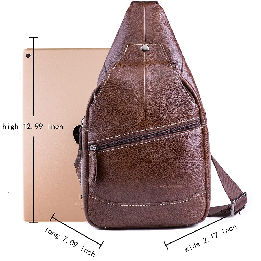 Chrysansmile Genuine Leather Shoulder Sling Backpack Bag Unisex Outdoor Crossbody Sling Pack Sport Daypack One Size