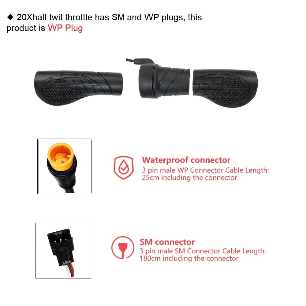 Electric Bike Accessories, Wuxing 20X Half Twist Throttle Right Handle 12V 24V 36V 48V 52V 60V 72V for Ebike 3 Pin SM Connector Conversion Kit Accelerator Parts