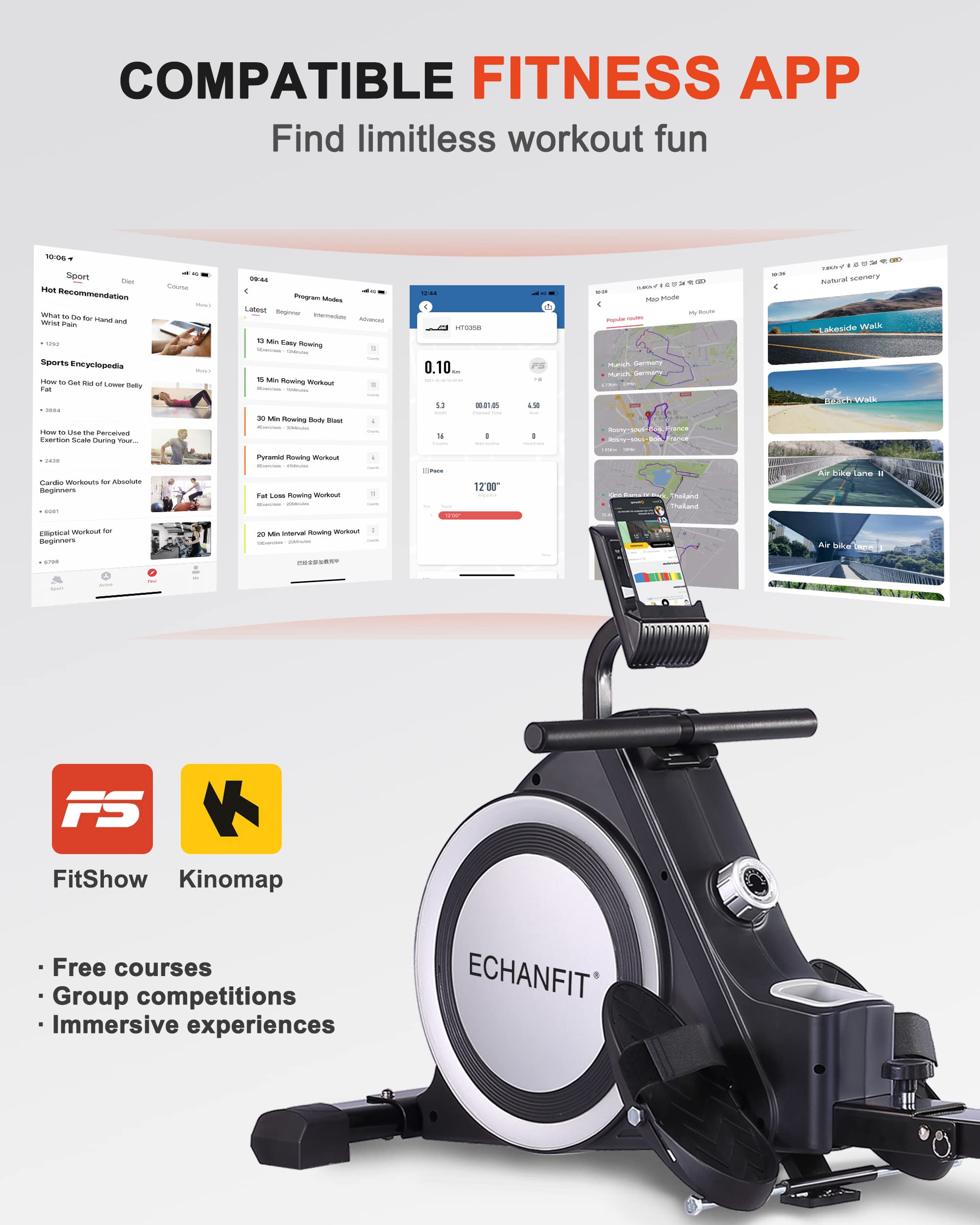 ECHANFIT Magnetic Rowing Machine for Home use,Foldable Rower Whit 350 LB Weight Capacity 16 Levels,Rower Machine Whit Adjustable Resistance LCD Monitor and Tablet Holder