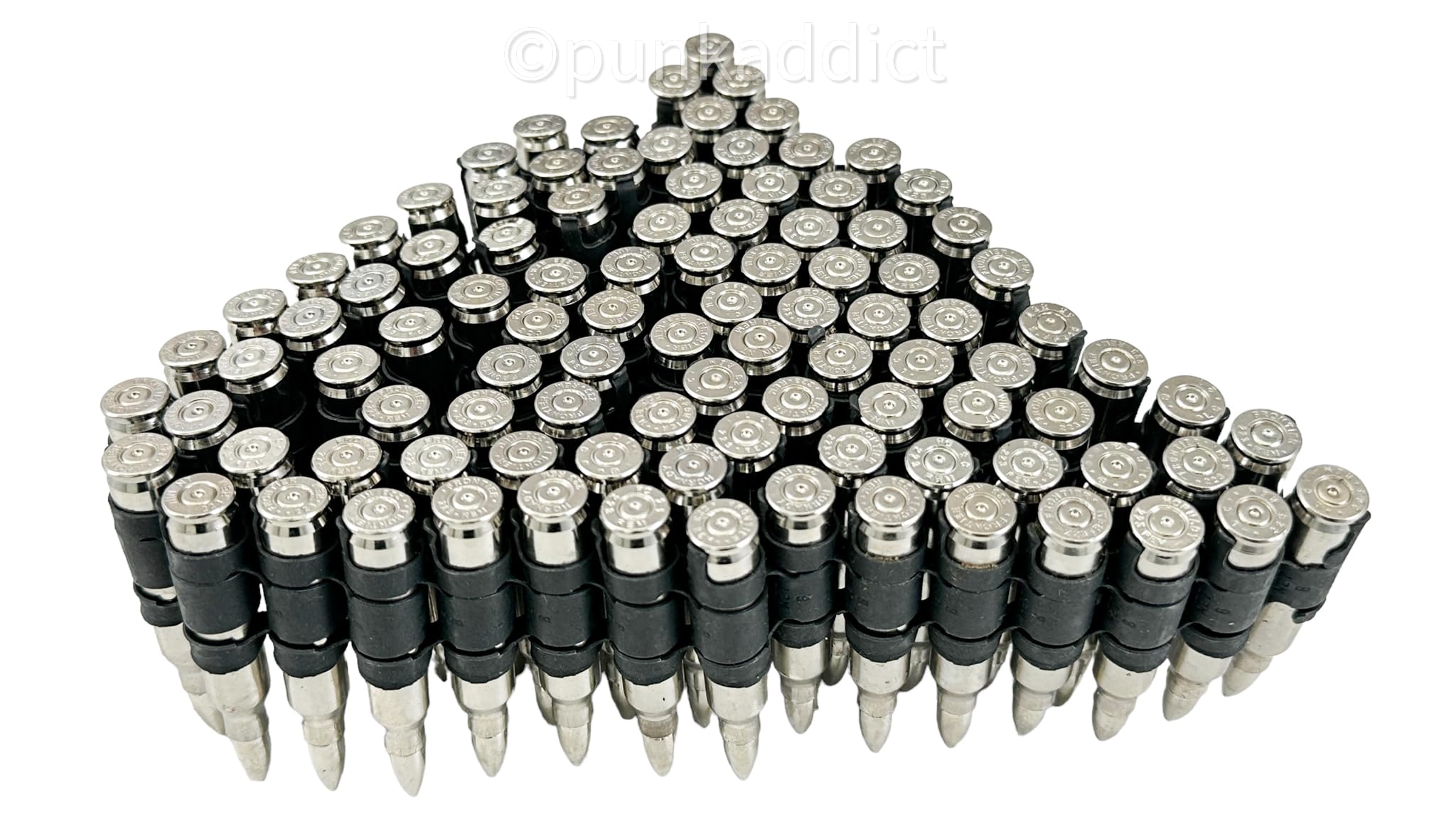 Bullet Belt .223 Caliber Nickel Shell Nickel Tip Defused Dummy Black Link 42" 90 Bullet Link