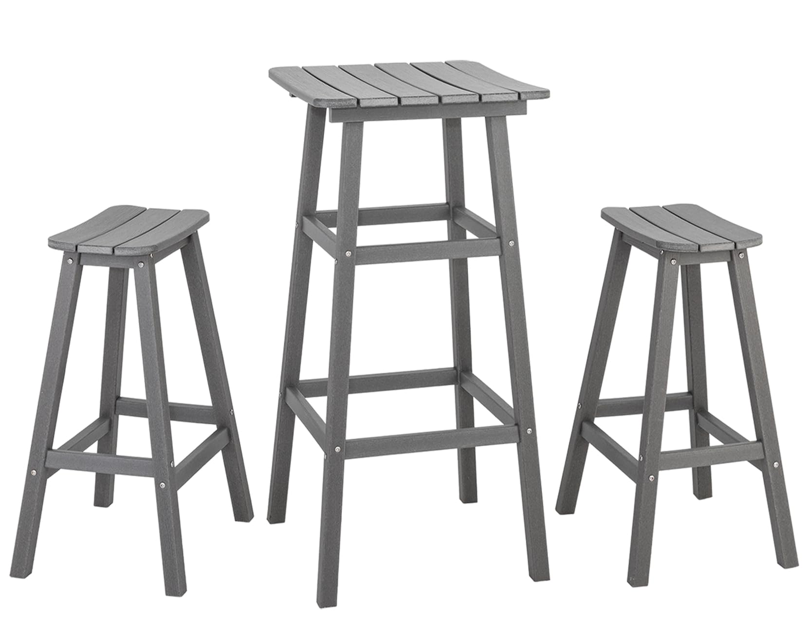 INTOBOO 3 Pcs Adirondack Outdoor Bar Table and Chairs Set, Round Bar Height Patio Set, HDPE Bar Set for Balcony, Garden, Poolside (Grey)
