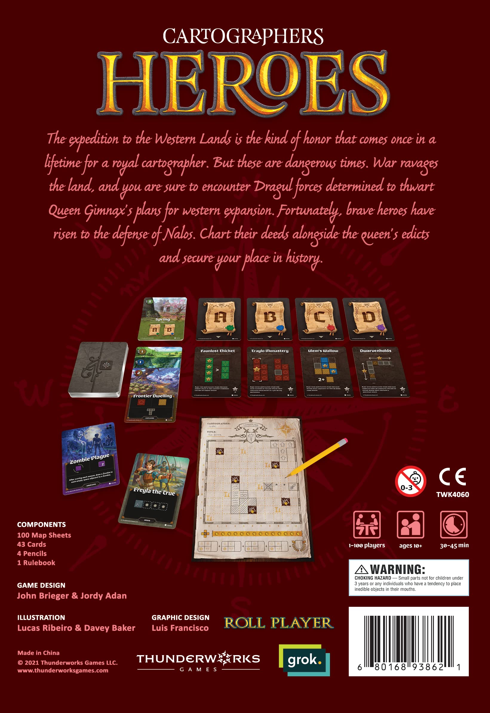 Thunderworks Games - Cartographers Heroes | Standalone Expansion and Core Game | Award-Winning Game of Fantasy Map Drawing | A Roll Player Tale | Strategy Board Game | Flip and Write | Ages 10+