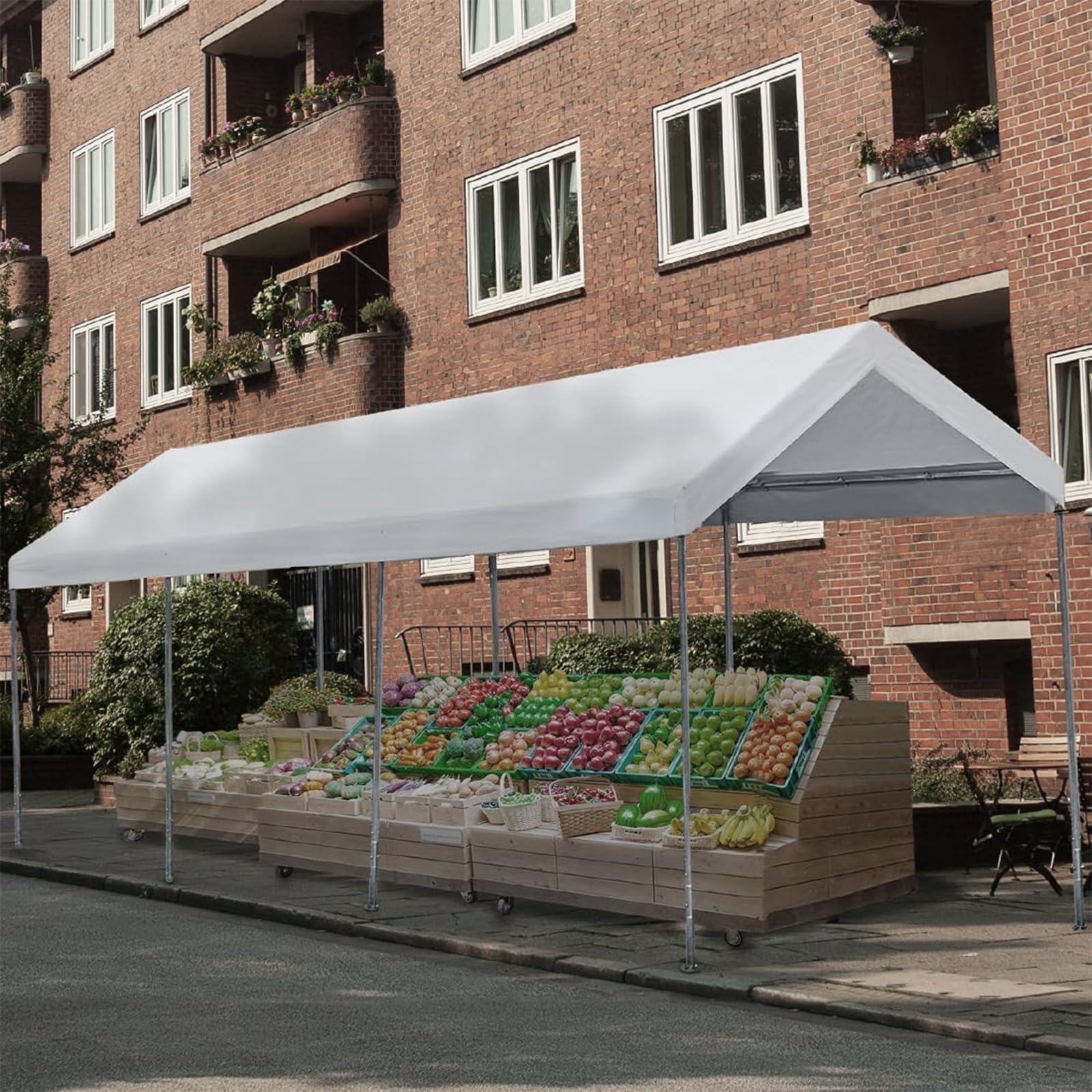 FORALEBEN Carport Replacement Canopy Cover for 12' x 20' Car Tent Top Garage Shelter Cover Tarp with Ball Bungees (Only Top Cover, Frame Not Include) White