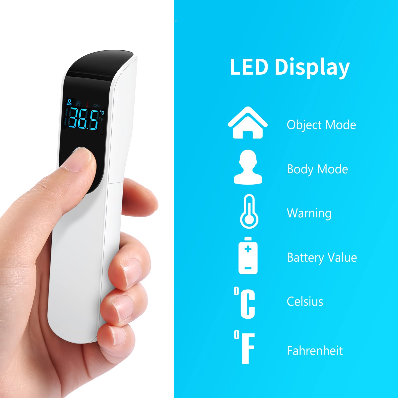 Forehead Thermometer for Adults, 3 in 1 Digital LCD Display, Fever Alarm, Accurate Reading and Memory Function Non-Contact Forehead Thermometer for Body (White)