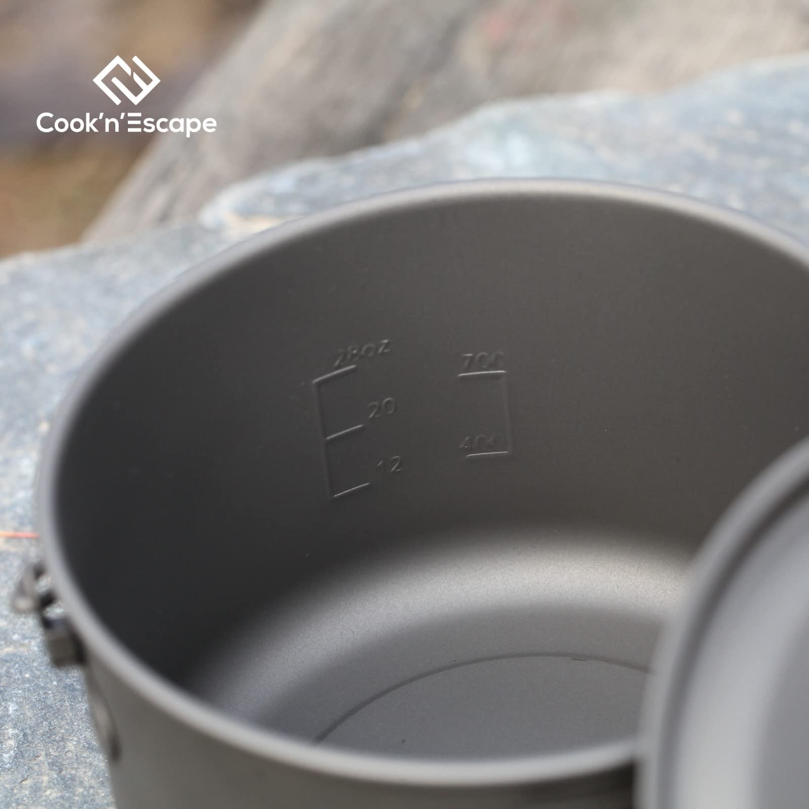 COOK'N'ESCAPE 1950ml Titanium Hanging Pot Camping Cooking Pot, 2 in 1 Ultralight Cookware Pot and Pan Set with Folding Handle for Outdoor Cookset Open Over Fire Hiking Backpacking