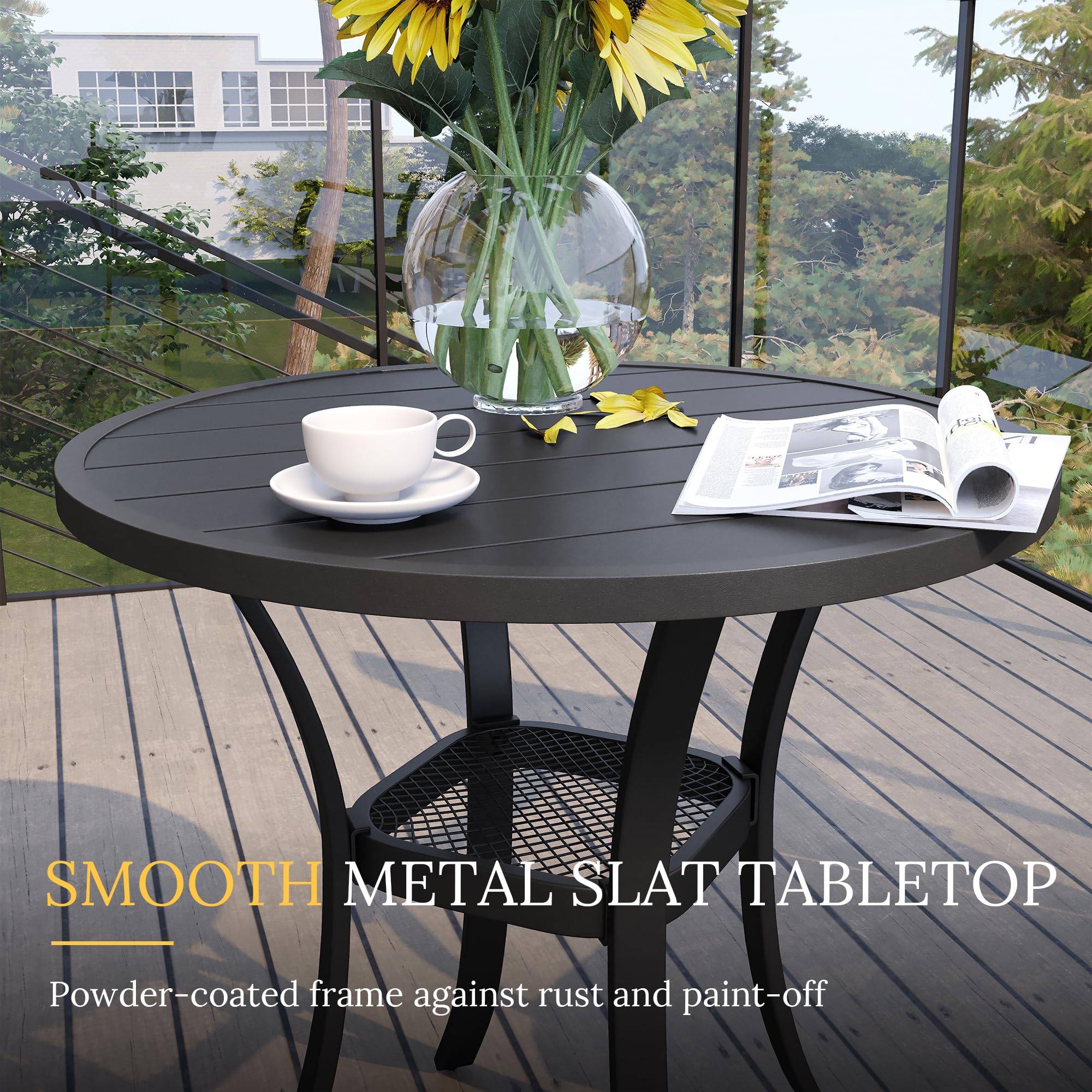 VICLLAX Small Round Patio Dining Table, All Weather Metal Outdoor Table for Lawn Garden, 27.5"x 27.5" Patio Bisto Table for Outside, Black