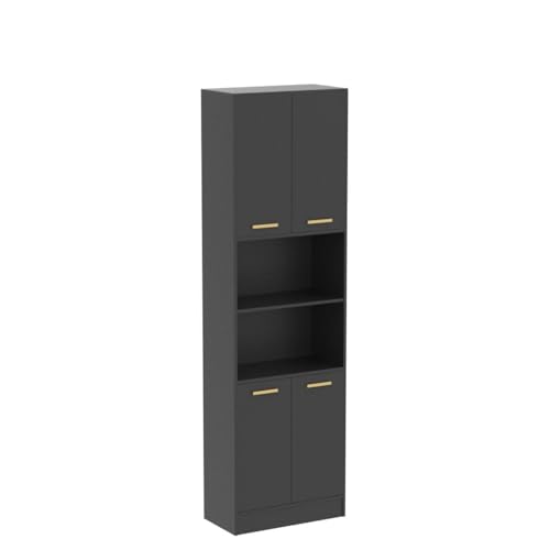 Cozy Castle Kitchen Pantry Storage Cabinet 75" Tall 4 Doors Wood Freestanding Cupboard with Open Countertop and Adjustable Shelves Utility Cabinets for Dining Room Living Room Laundry Bathroom, Black