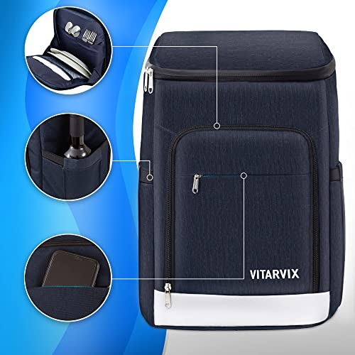 Cooler Backpack 36 Cans, VITARVIX Backpack Coolers Insulated Leak Proof for Hiking, Camping, Picnic, Ice Packs, Waterproof Soft Cooler Bag, Backpack Cooler for Men Women, Blue