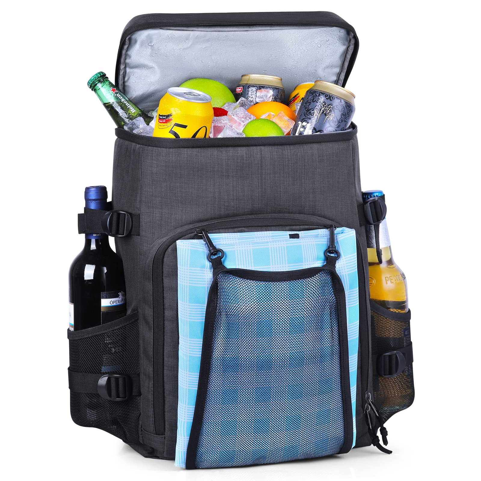 Cooler Backpack Insulated Leak Proof 35 Cans Soft Cooler Bag with Picnic Mat Beach Cooler Lunch Backpack for Picnic Trips Camping Travel Fishing Hiking (Black)