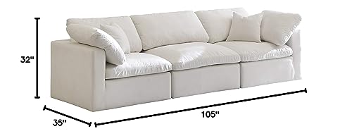 Meridian Furniture 602Cream-S105 Plush Collection Contemporary Down Filled Comfort Overstuffed Velvet Upholstered Modular Sofa 3-Seater Cream