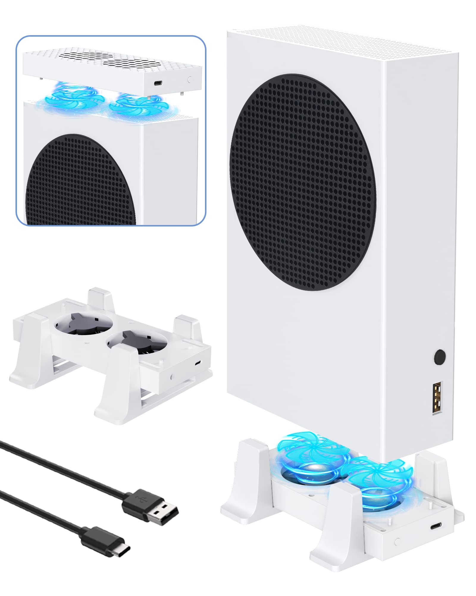 Cooling Stand with Fan for Xbox Series S - ZAONOOL Fan Cooling System - Cooler Fan with 3 Level Speed & 2 USB Ports - Top or Bottom Dual Purpose High Speed Fan for Xbox Series S Console Accessories