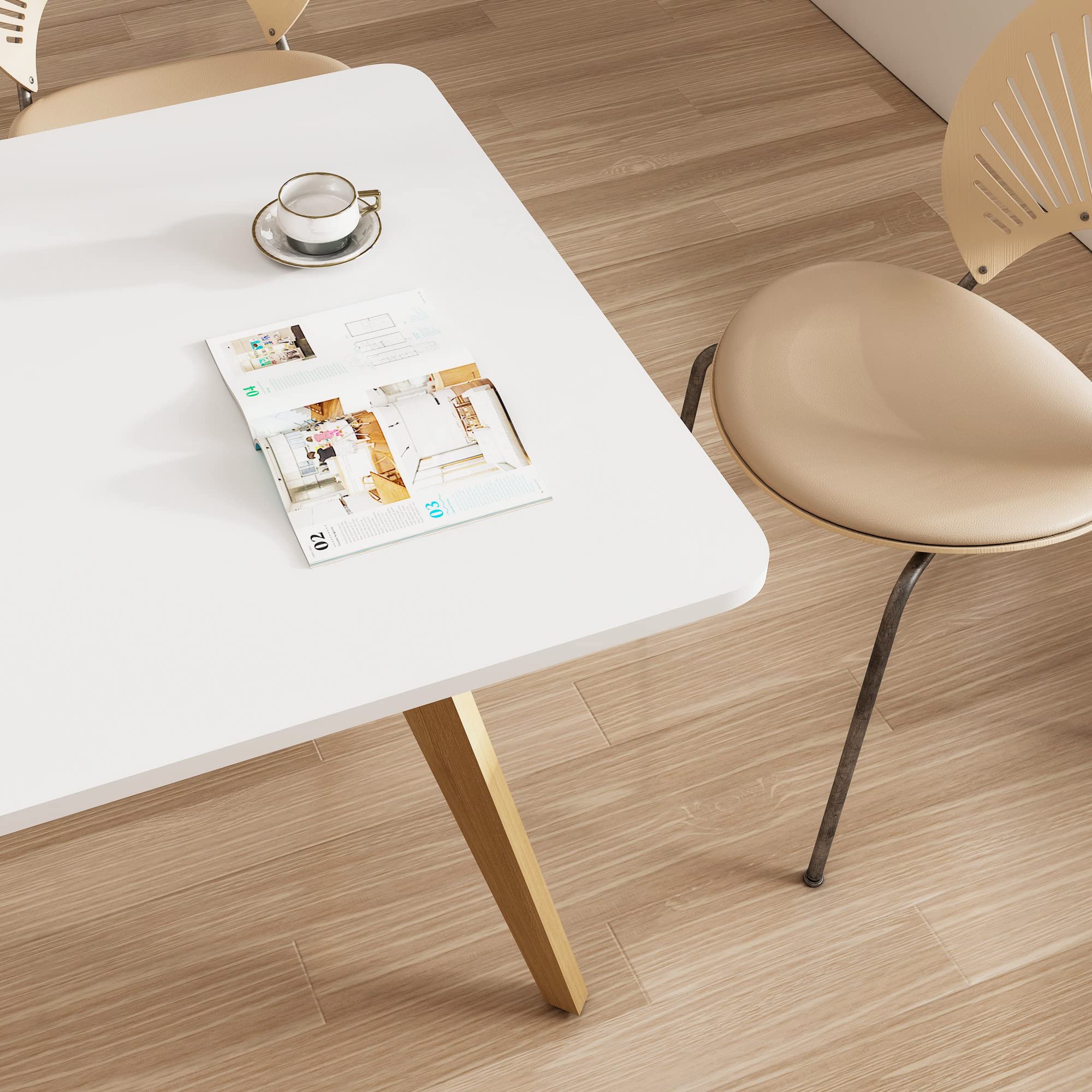 Comfy to go 47.2" Dining Table for 4-6 Person - Rectangular Kitchen Table with Soild Wood Legs Mid Century Modern Table for Dinning Room, Kitchen, Living Room (White)