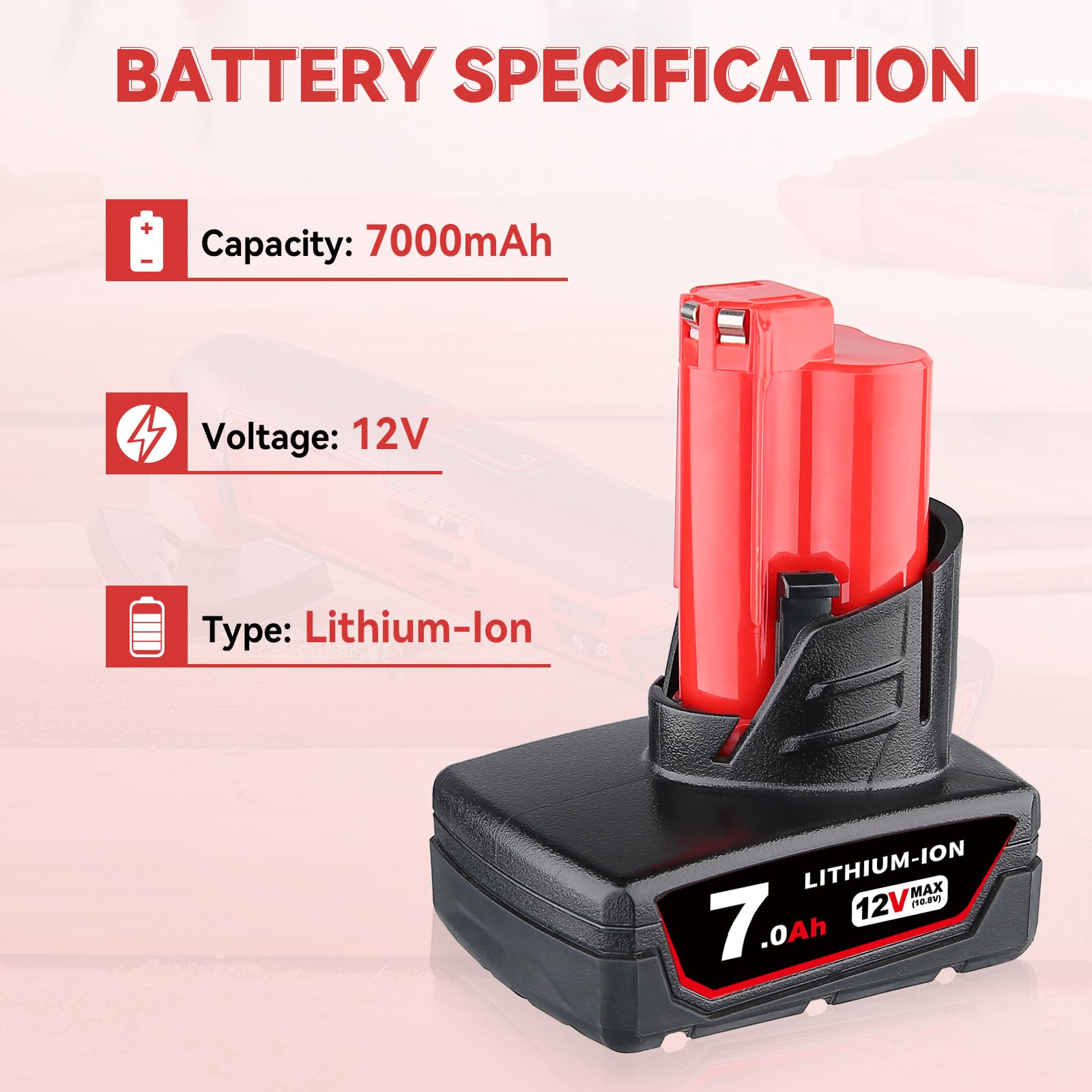 COOLSOUL 2 Pack 7.0Ah Battery Replacement for Milwaukee M 12 Battery 12V Lithium Ion, Compatible with Cordless Tool Batteries 48-11-2420 48-11-2401 48-11-2402 48-11-2440