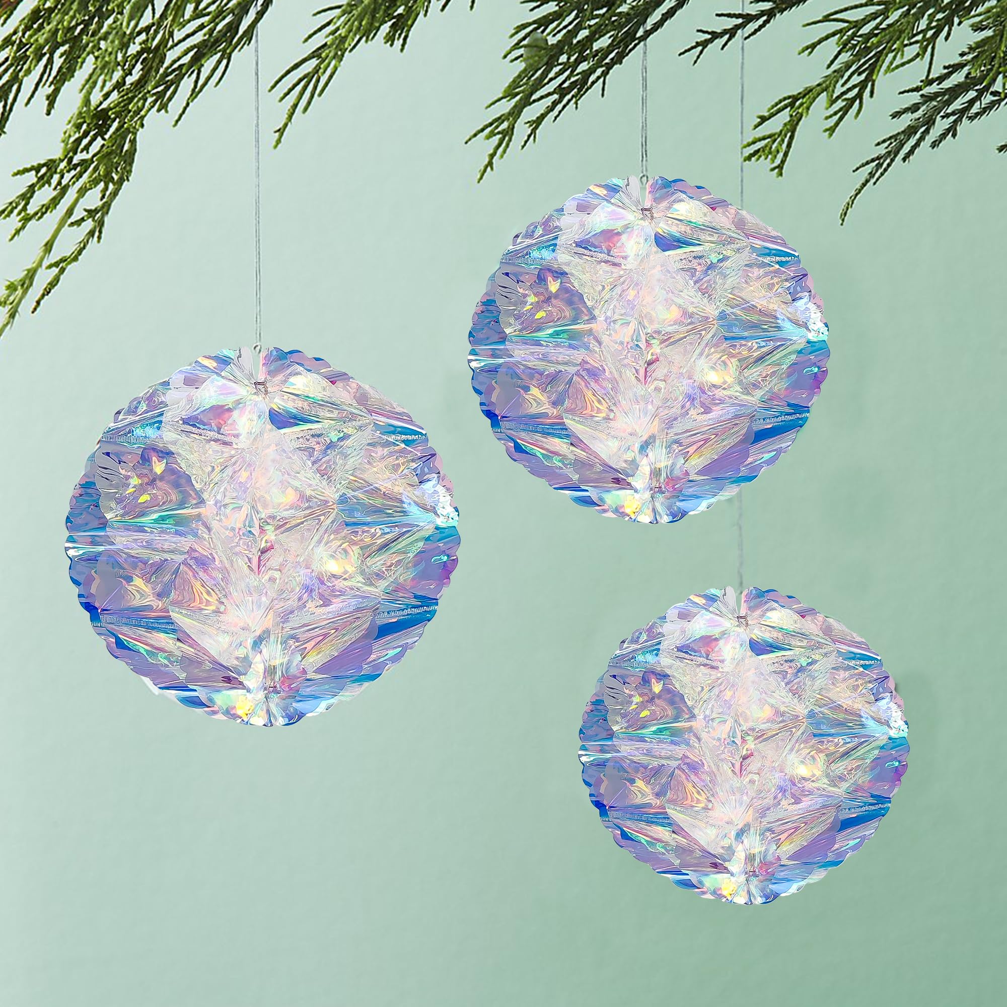 Iridescent Honeycomb Ball Decorative Hanging Ornaments Shiny Iridescent Foil Ceiling Hanging Flowers for Bridal Shower Wedding Birthday Theme Party Decoration