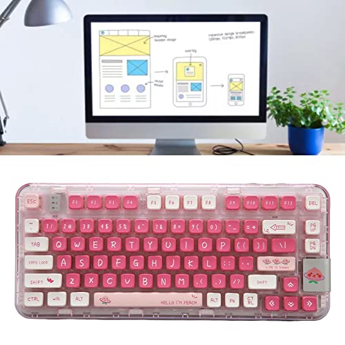 FOTABPYTI 80 Key Mechanical Keyboard, Transparent Wired Gaming Keyboard Type C Wired Bluetooth RGB Backlight 3750mAh Battery Pink for Computer