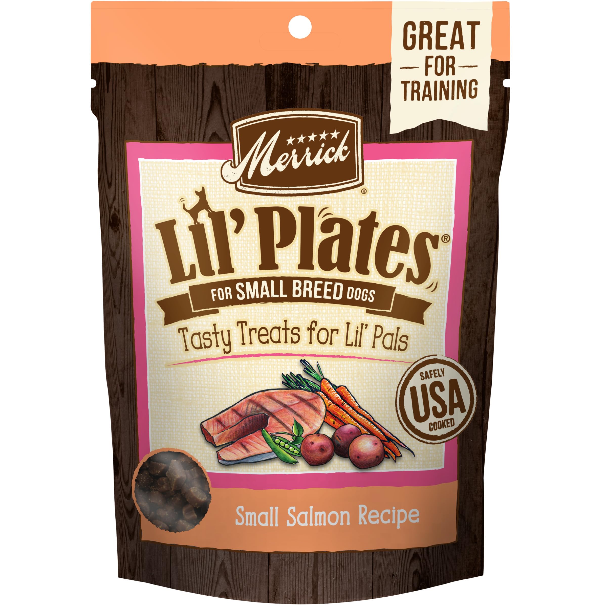 Merrick Lil’ Plates Grain Free Small Dog Treats, Natural Training Treats For Small Dogs, Small Salmon Recipe - 5 oz. Pouch