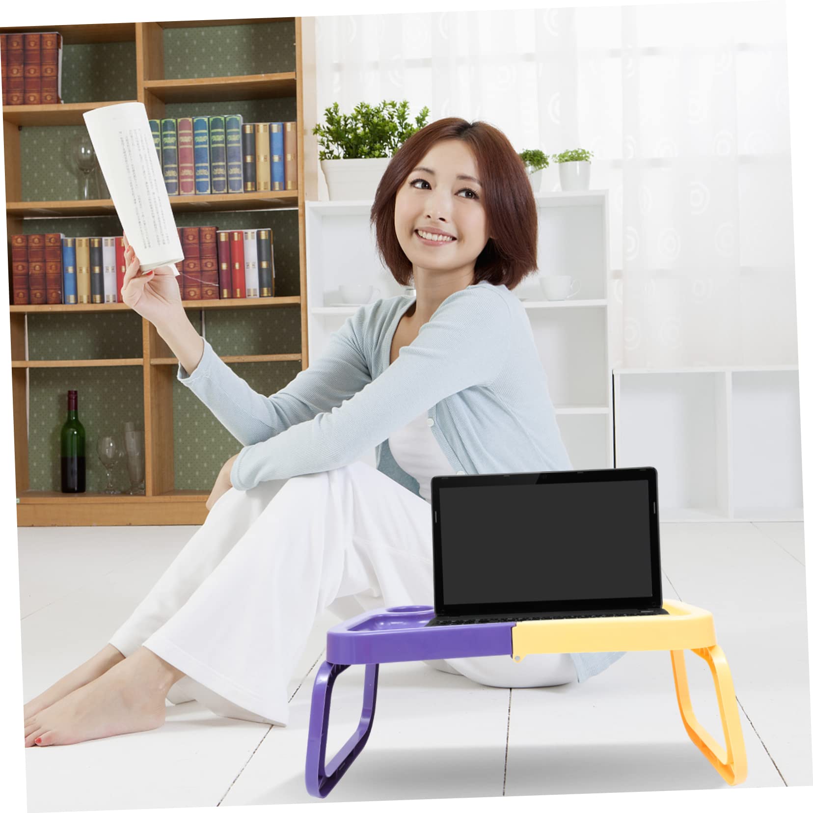 Ciieeo Student Dessert Household Laptop Desk Foldable Household tv Trays Student Laptop Table Television Storage Rack Plastic Plastic Table Breakfast Plate Bedside Table