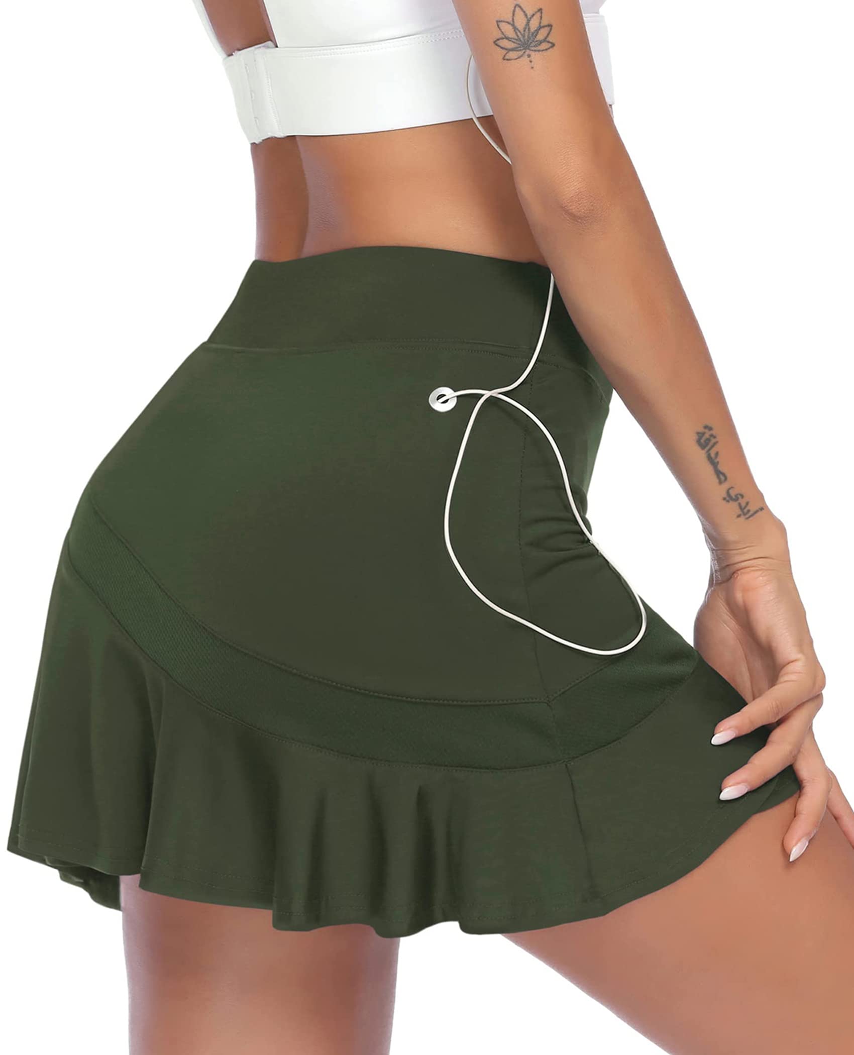 COOrun Women's Tennis Pockets Running Golf Workout Sports Athletic Skirt Shorts Black Large