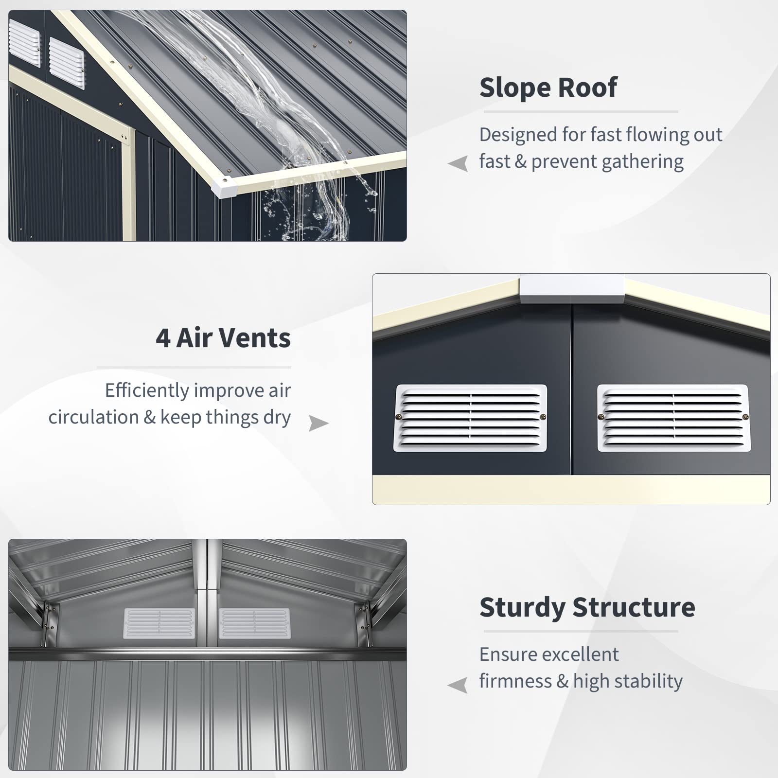 IRONMAX 11x8 FT Outdoor Storage Shed, Galvanized Steel Garden Shed w/Double Sliding Doors & Air Vent for Lawnmower Tool Bike, Heavy Duty Tool Storage House for Backyard Patio Lawn