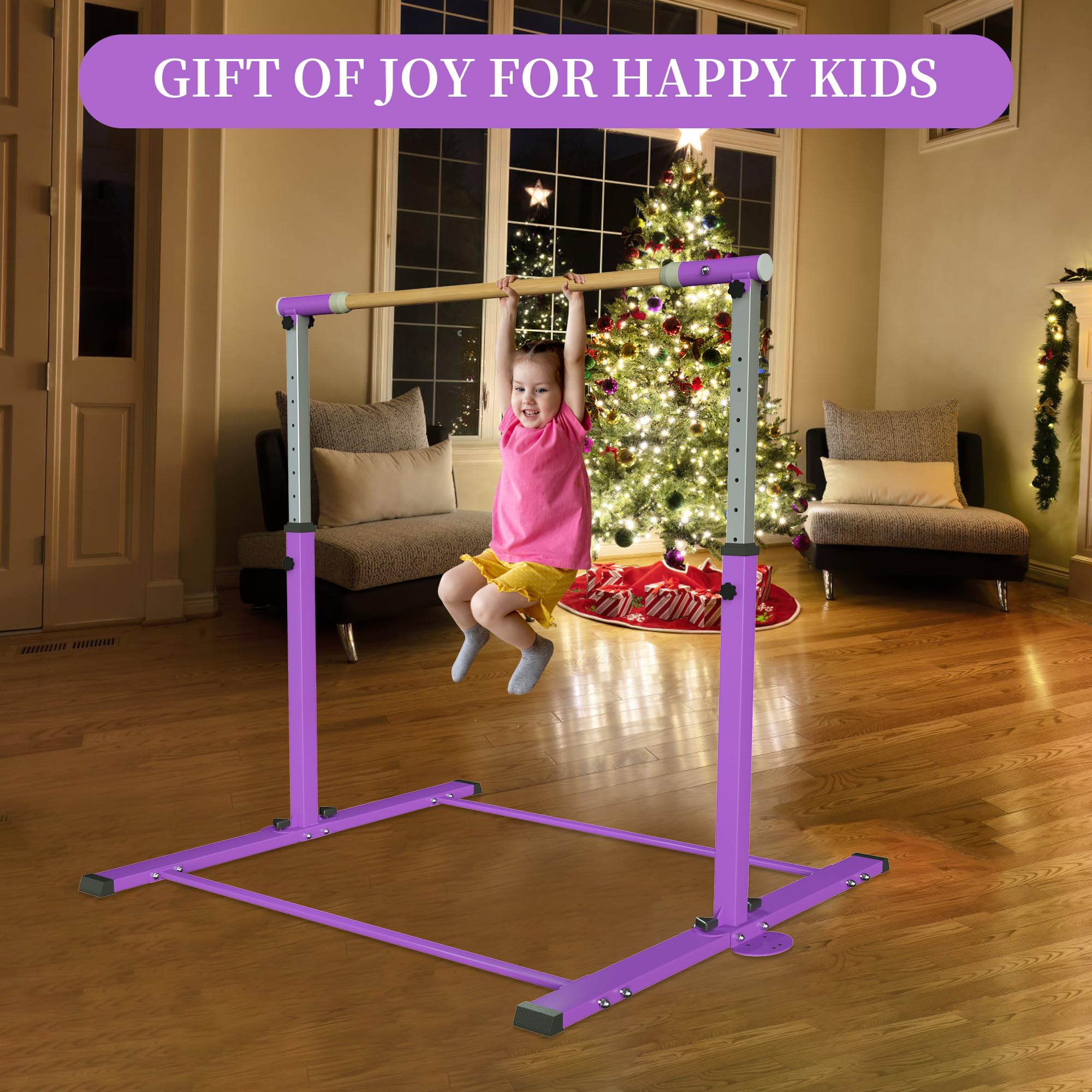 EL&IT·Wings Kip Bar,Horizontal Bar,Adjustable Height 3'-5' Gymnastics Bar,Fiberglass Rail & 304 Stainless Steel Regulating Arms,Kids and Gymnast Exercise Home&Gym Club Use (53*9.7*7inch, Purple, 1)