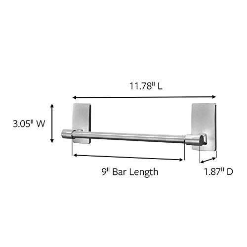 Command Hand Towel Bar Satin Nickel with 4 Water Resistant Command Strips, 9" Hand Towel Holder, Holds up to 3 lb, Great for Bathroom Décor on the Wall, Inside the Cabinet, or in the Shower