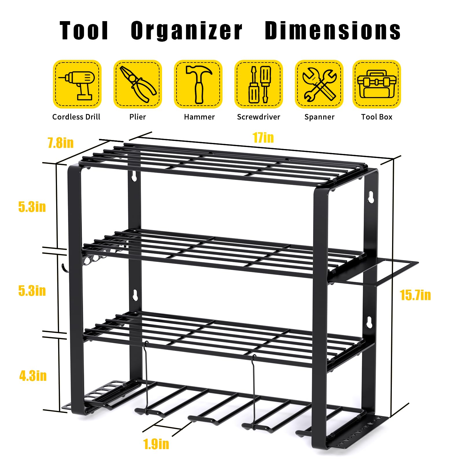CIOYQOGOG Power Tool Organizer, 4-Layer Storage Rack with 2 Screw Holes, Heavy Duty Iron Construction, Easy Assembly, Holds Over 100 lbs, Ideal for Workshop, Garage, and Storage