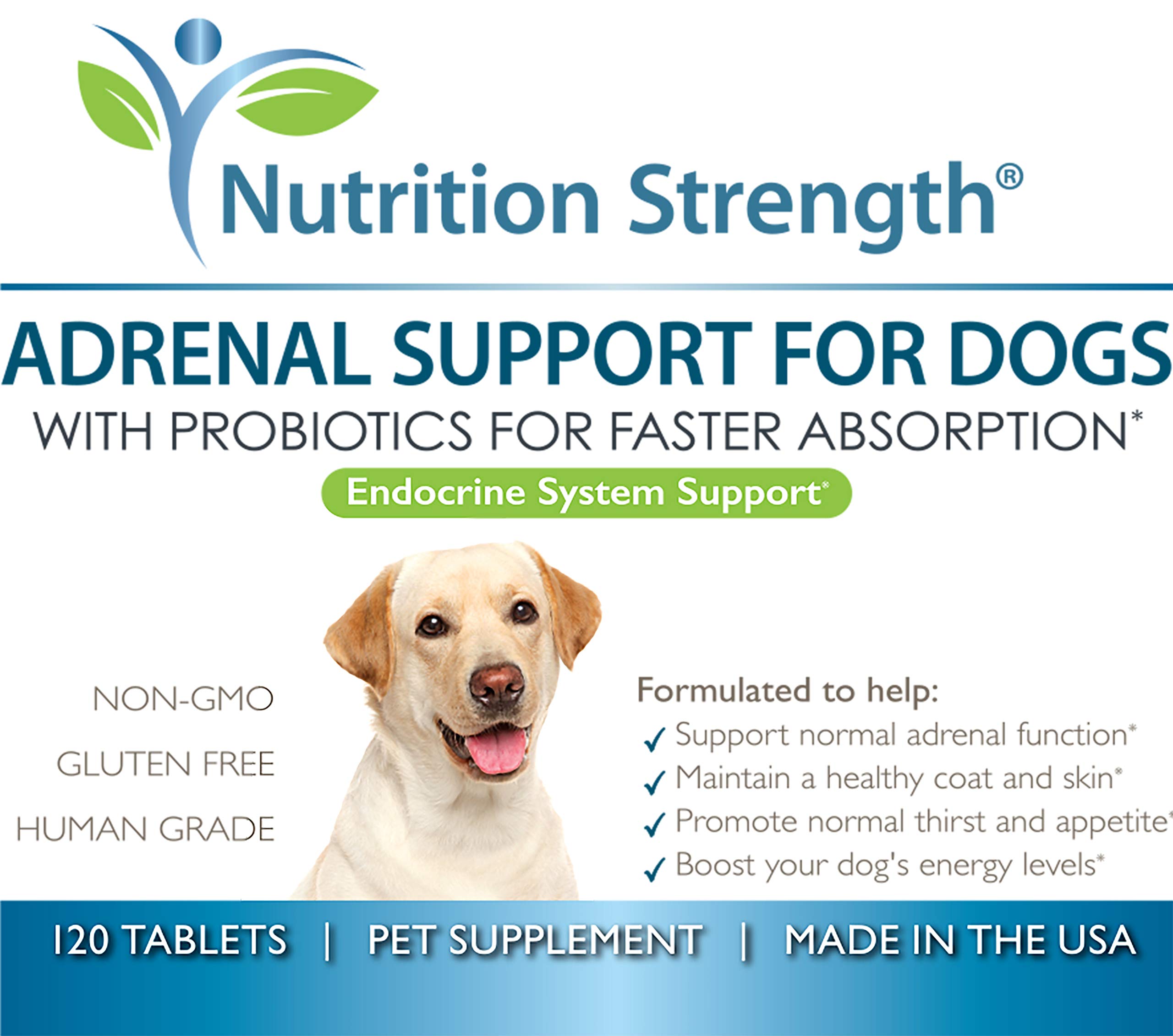 Nutrition Strength Adrenal Support for Dogs, Support for Dogs with Cushing's Disease, Maintain a Healthy Coat and Skin, Promote Normal Urination, Thirst and Appetite, 120 Chewable Tablets