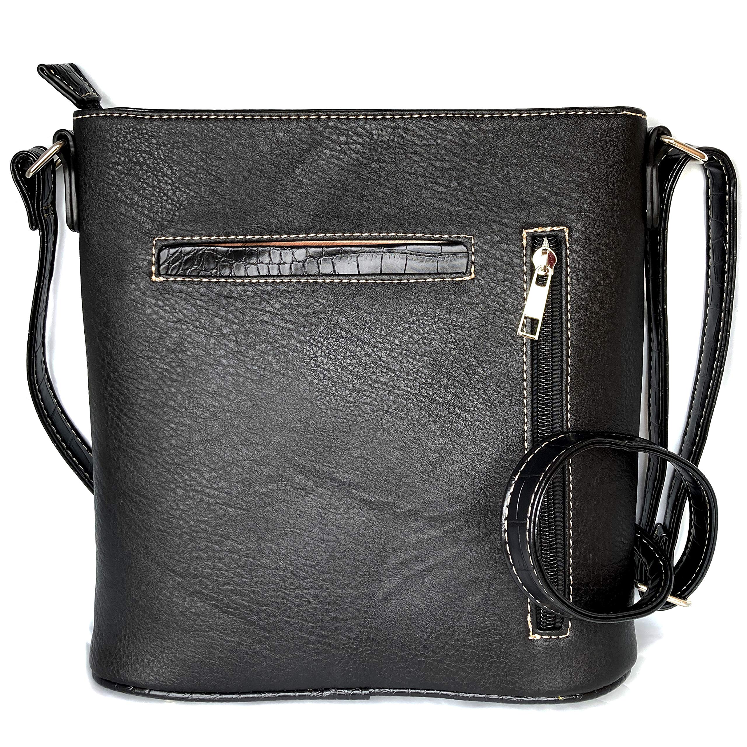 Zelris Western Horse Embroidered Feathers Turquoise PU Leather Concealed Carry Women Crossbody Bag (Black)
