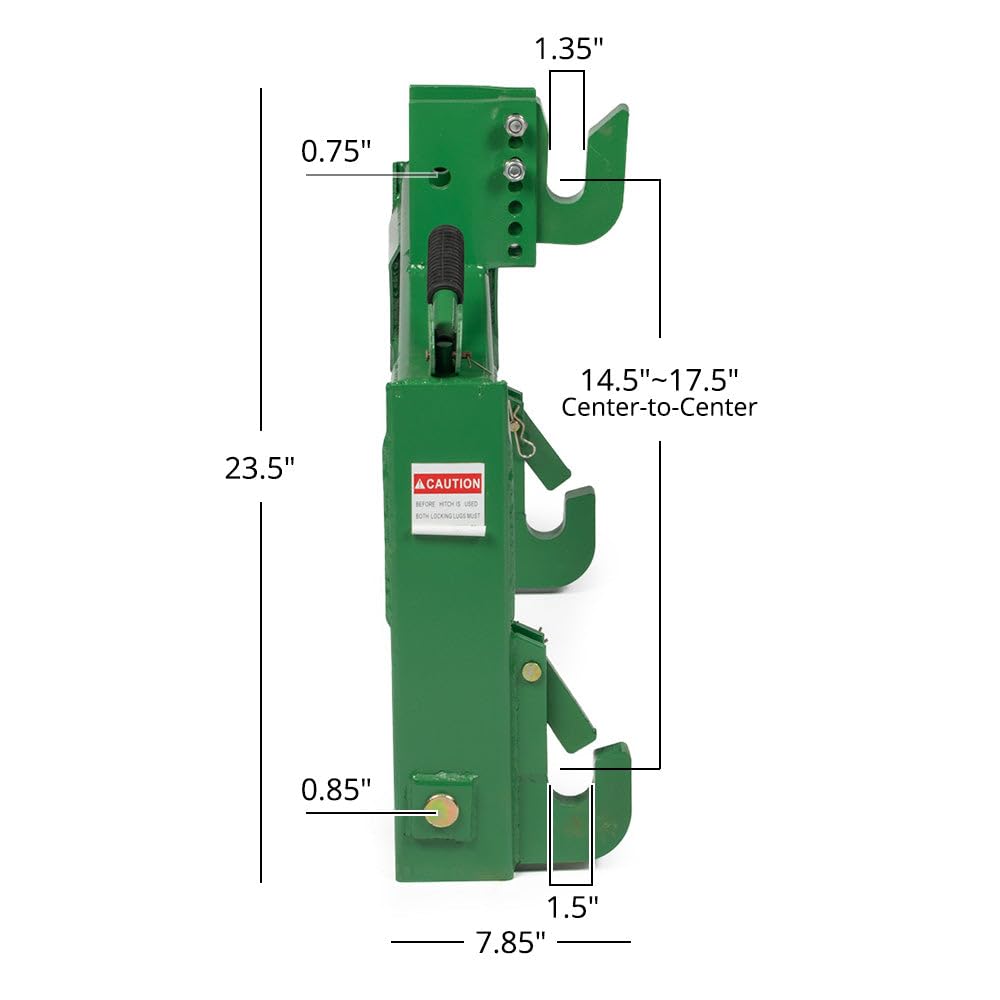 Titan Attachments Green 3 Point Quick Hitch Adaptor to Category 1 Tractors, 3000 LB Lifting Capacity, 27.5" Between Lower Arms, 14.5" ~17.5" Level Adjustment