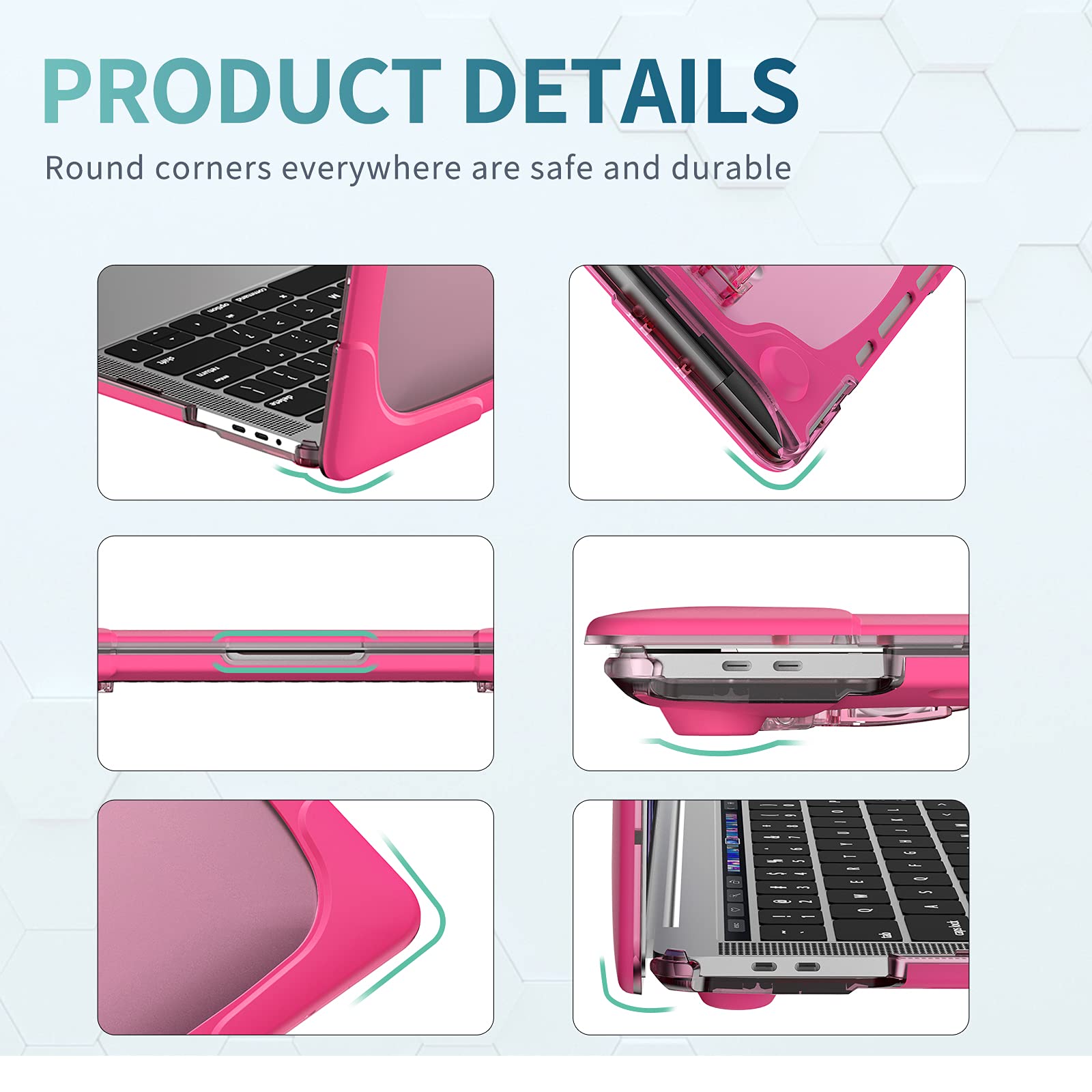 CISSOOK Heavy Duty Shockproof Case with Kickstand for MacBook Air 13 inch 2021-2018 Release Model A2337 M1 A2179 A1932 with Touch ID, Dual Layer Hard Shell, Rose Red