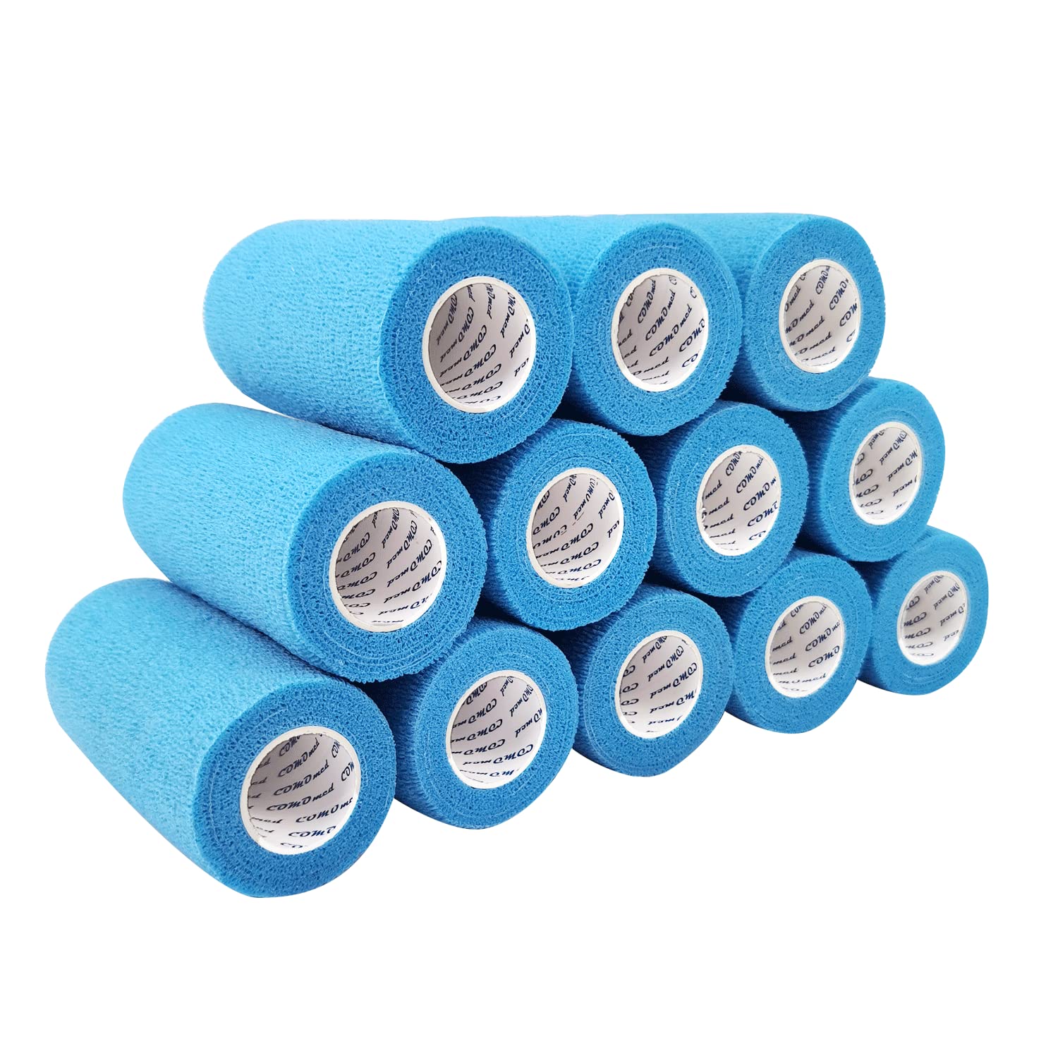 COMOmed Self Adherent Cohesive Bandage Latex 4"x5 Yards First Aid Bandages Stretch Sport Wrap Athletic Tape for Wrist Ankle Sprain and Swelling,Light Blue(12 rolls