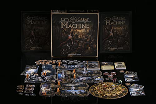City of The Great Machine Board Game | 1-4 Players | Ages 14 and up | Steampunk | One-vs-Many | Hidden Movement | Cooperative & Solo | Average Playtime 45-90 min