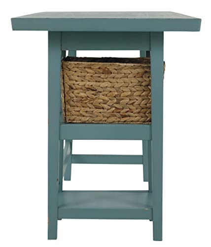 Signature Design by Ashley Mirimyn Vintage 42" Home Office Desk with Basket, Distressed Blue,Teal