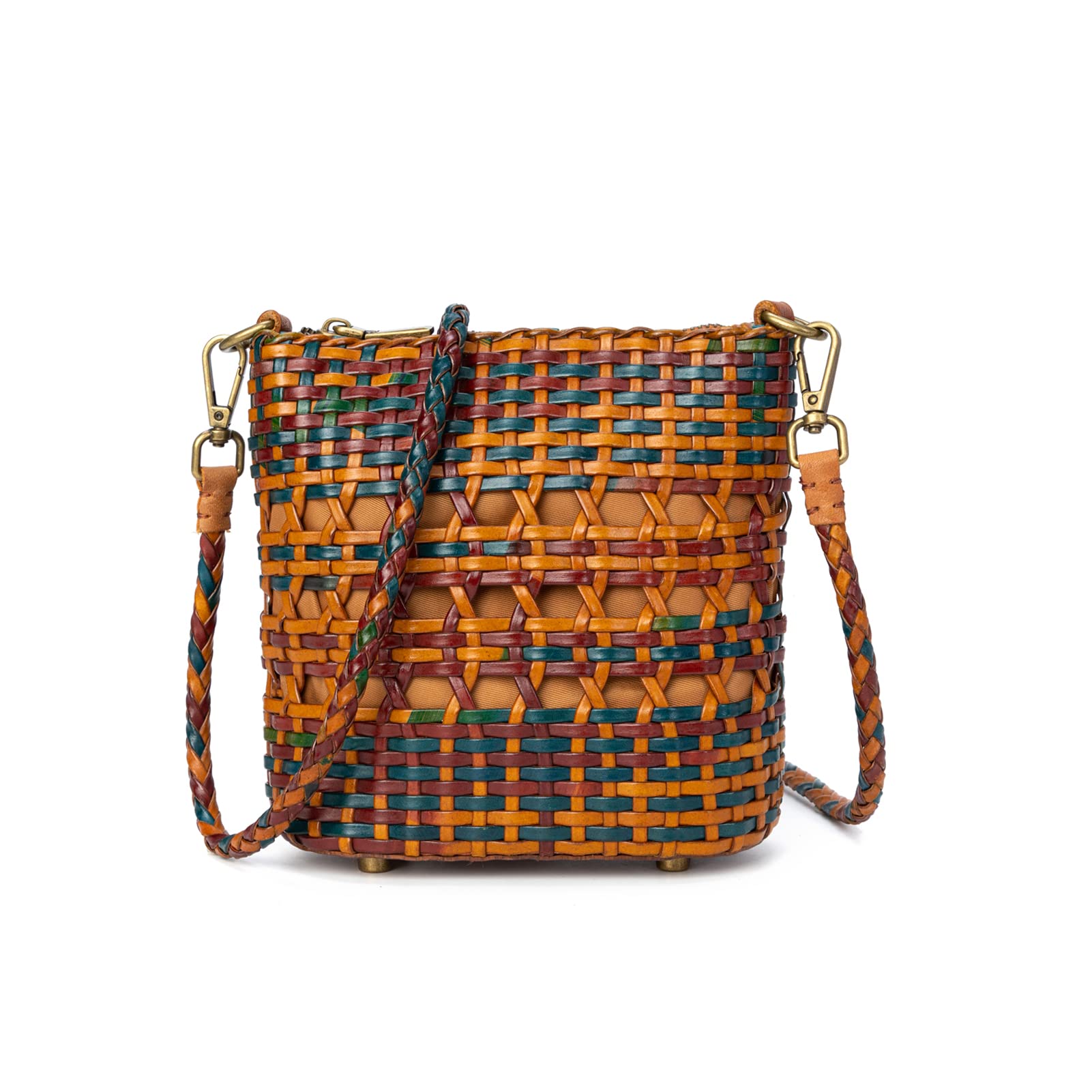 feilario Genuine Leather Handmade Woven Shoulder Handbags for Women, Small Vintage Top-handle Clutch Bag